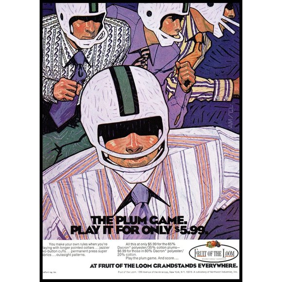 FTL | Art | 971 Fruit Of The Loom Dress Shirt Vintage Print Ad Football ...